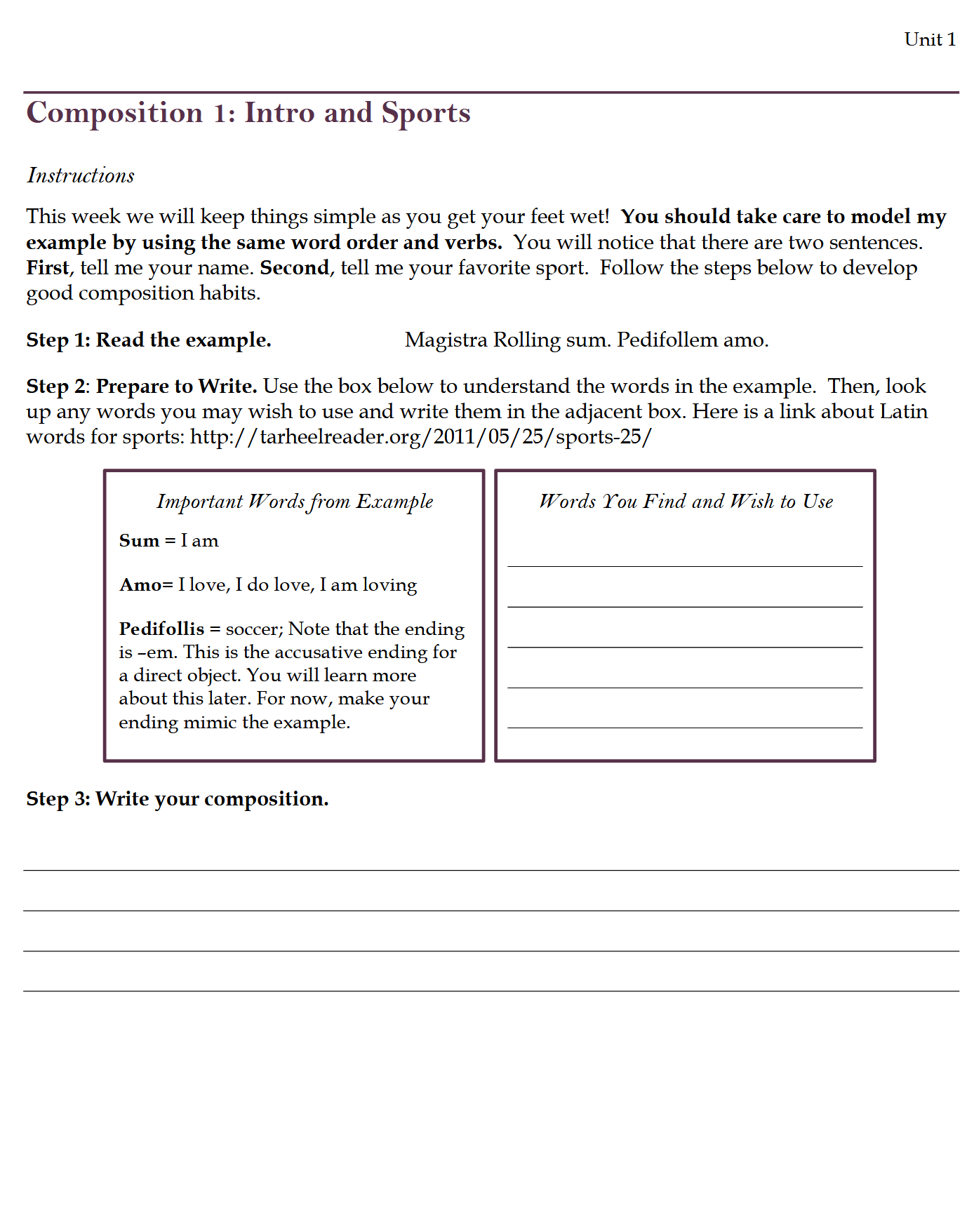 Legamus Latinam I Latin One Workbook