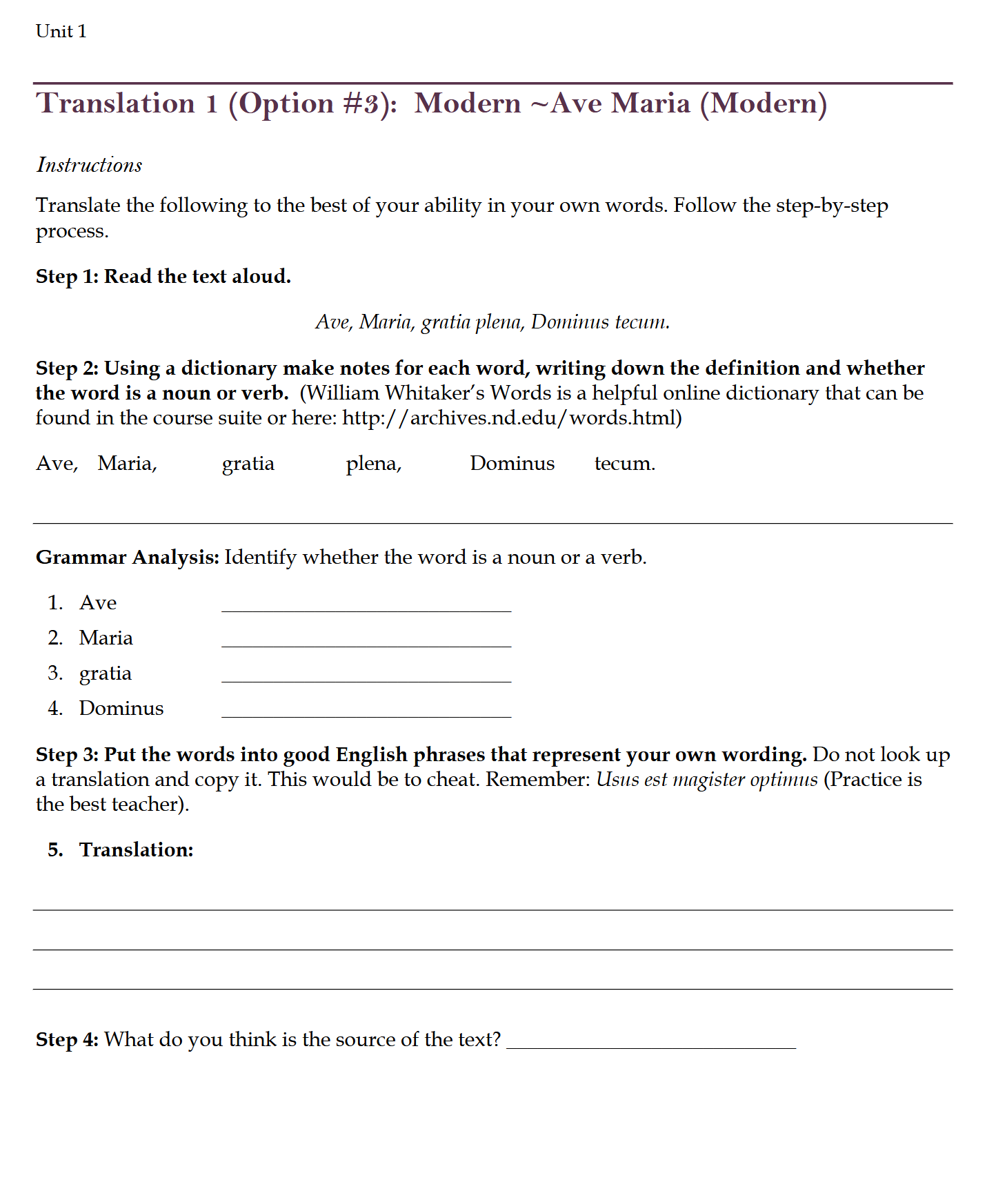 Legamus Latinam I Latin One Workbook