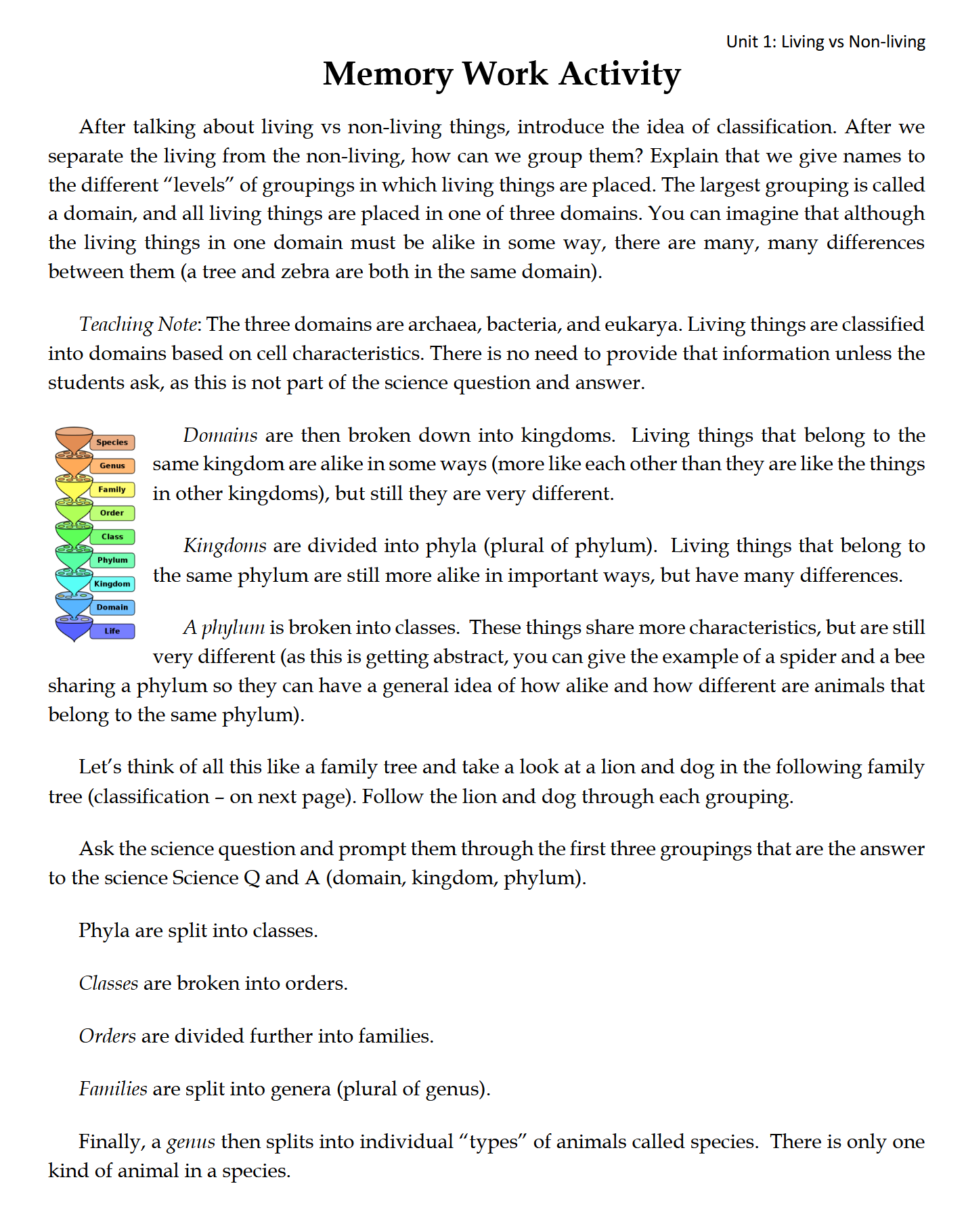 Science K-1 Plant Animal Life Schola Rosa Cycle 1